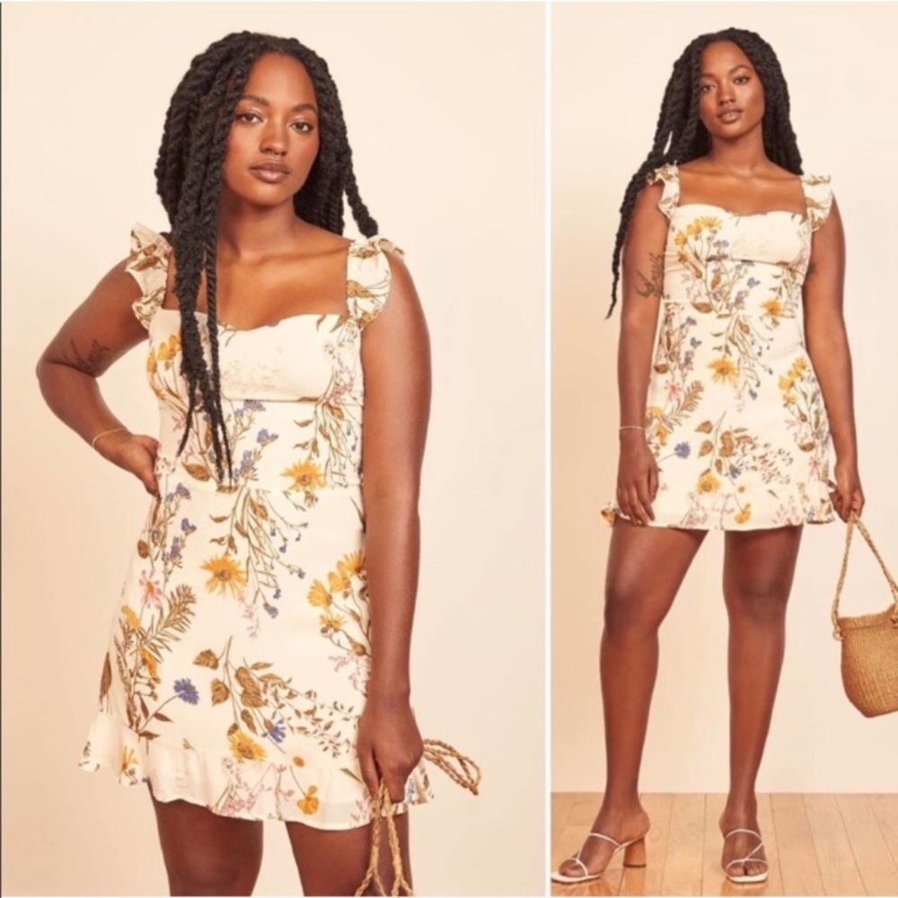Reformation Binx Mini Dress White Floral Ruffle Flowe… - Gem